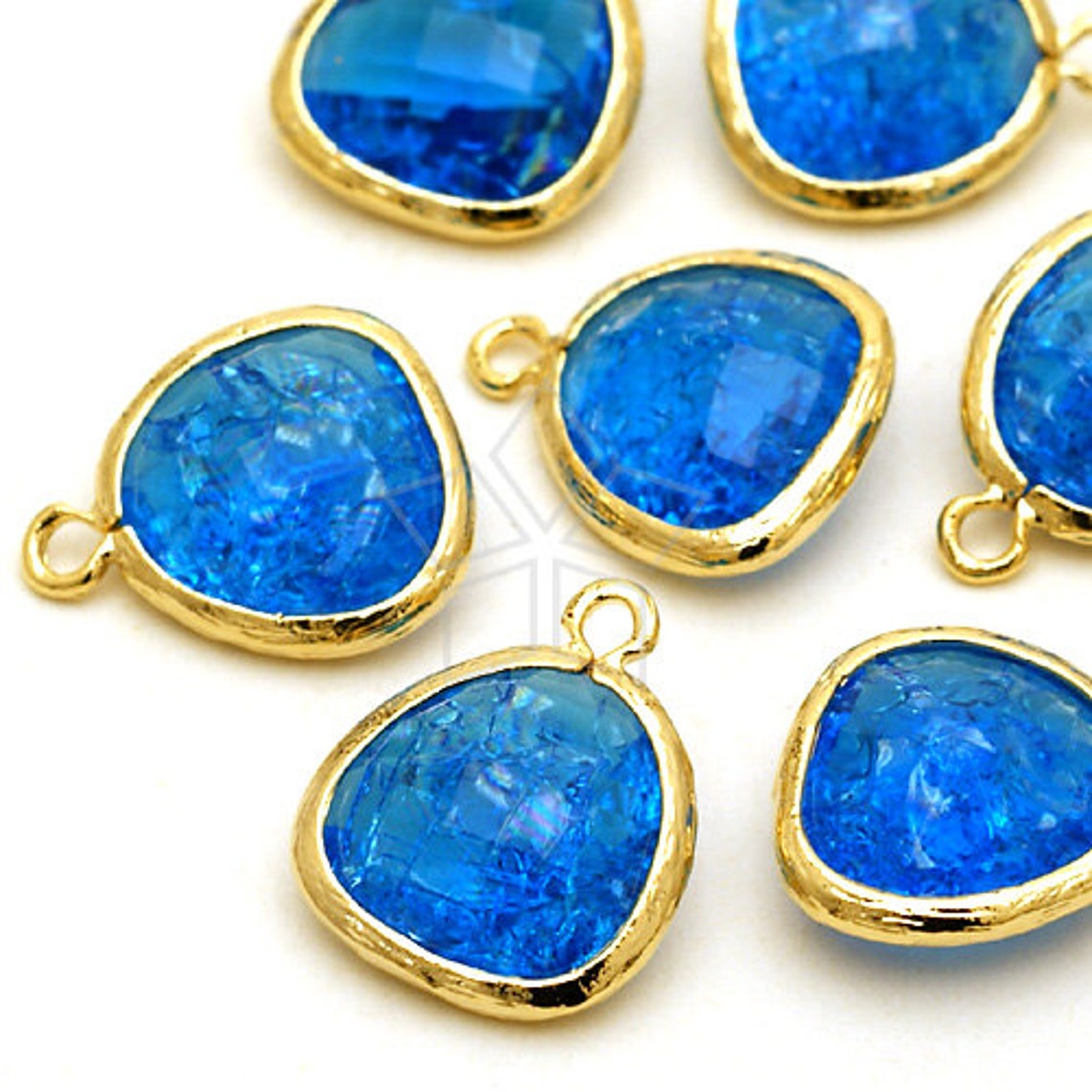 PD-451-GD / 2 Pcs - Crackle Glass Stone Pendant, Capri Blue Glass ...