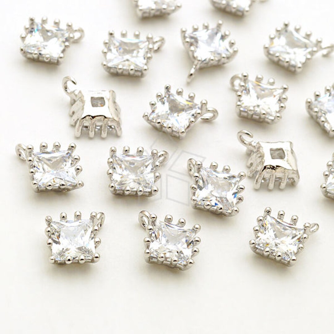PD-2177-OR / 4 Pcs - Tiny Prong Setting Diamond Shape CZ Charms, Cubic ...