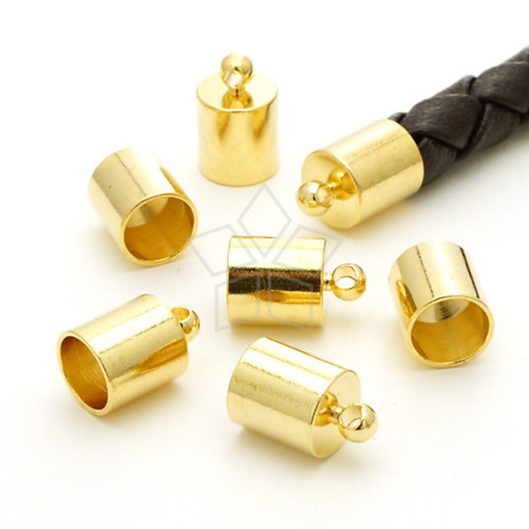 FE-040-GD / 10 Pcs - 8mm End Caps With Loop - Leather End Caps for 7mm ...