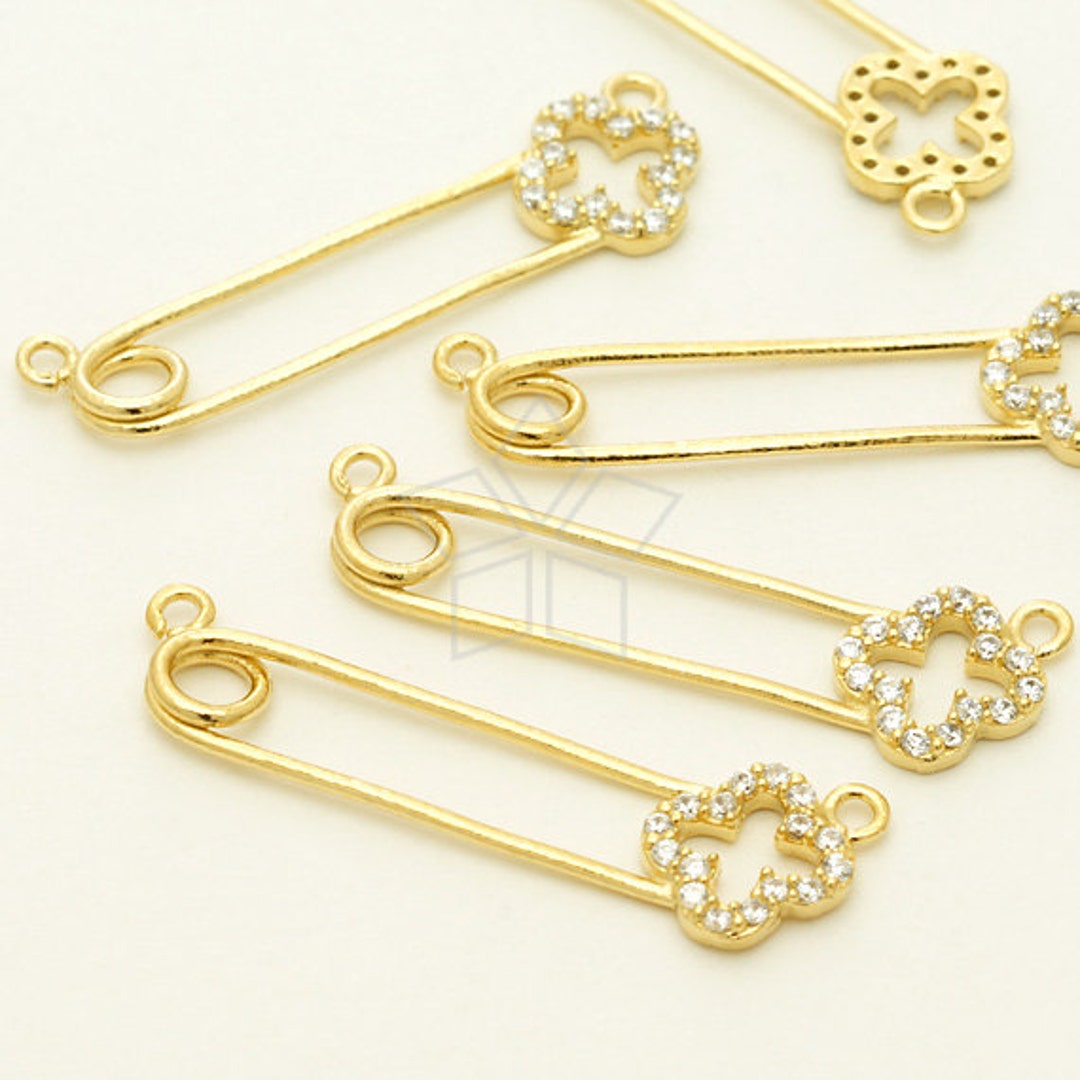 SV-130-GD / 1 Pcs CZ Jewel Pin Sideways Pendant Safety Pin - Etsy