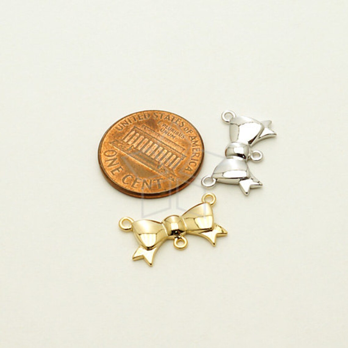 PD-803-GD / 2 Pcs - Shining Ribbon Sideways Pendant, Two Loops Bow-tie ...