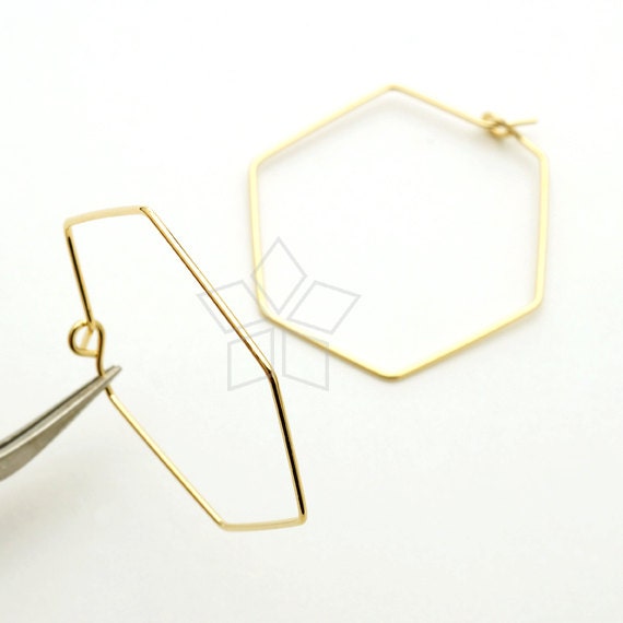 EA-190-GD / 4 Pcs Hexagon Wire Earrings Hexagon Hoop | Etsy