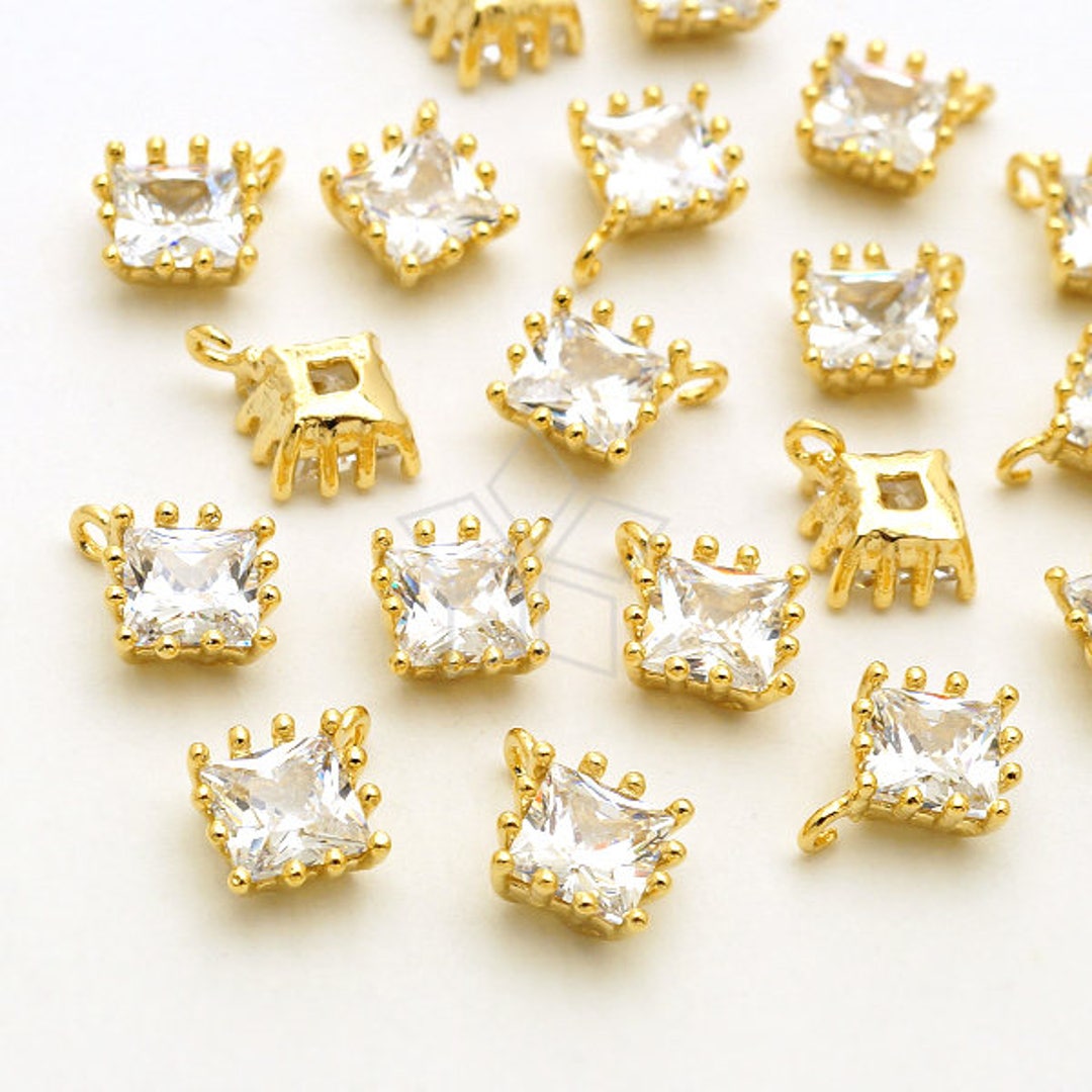PD-2178-GD / 4 Pcs - Tiny Prong Setting Diamond Shape CZ Charms, Cubic ...