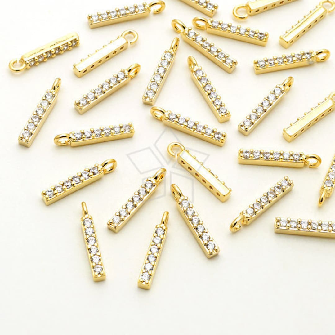 PD-1879-GD / 2 Pcs - Tiny Stick Charms, Small Bar Pendant, Tiny CZ Drop ...