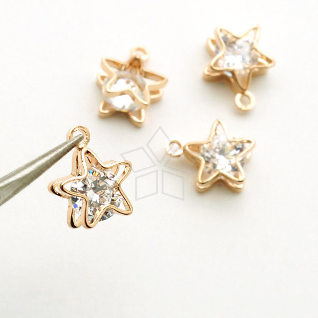PD-1901-RG / 2 Pcs - Brilliant Cut Cubic Zirconia in Star Shell Frame ...