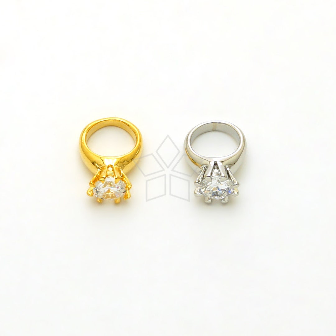 PD-040-OP / 2 Pcs - Miniature Ring Charm, Cubic Zirconia Setting Tiny ...