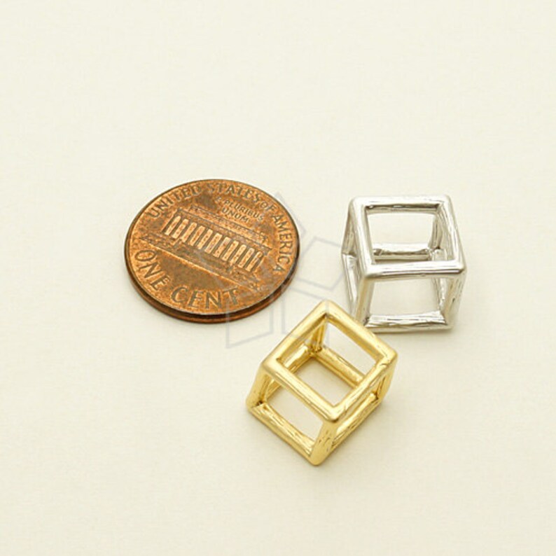 AC-552-MS / 2 Pcs - Geometric Outline Cube Charm, Floating Pendant ...