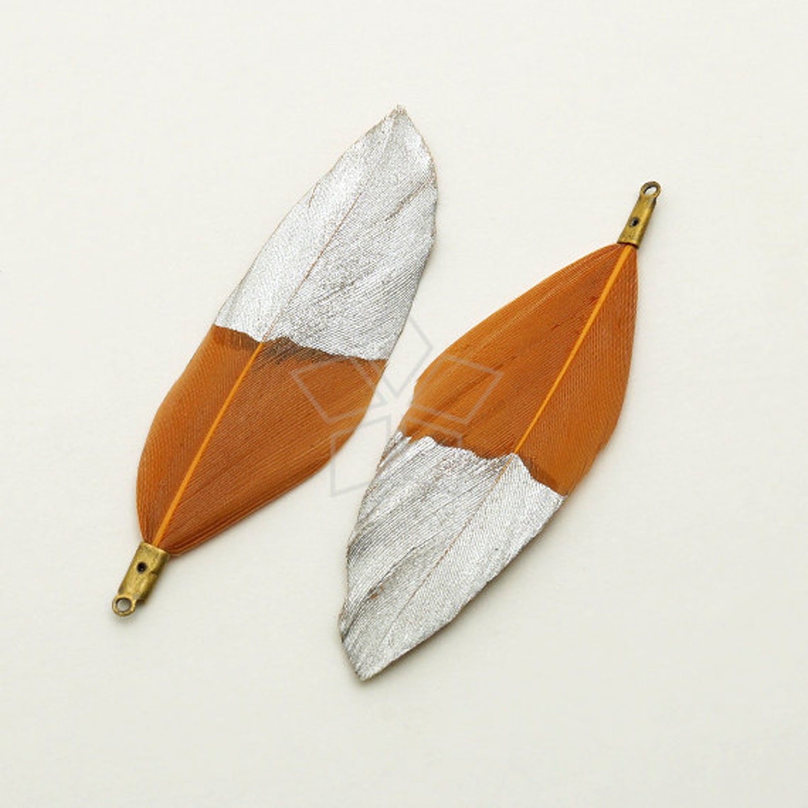 FT-030-BR / 2 Pcs - Duck Feather Pendant, Handmade Brown Dyed Feather ...