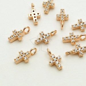 SV-147-RG / 2 Pcs - Very Tiny CZ Cross Pendant, Small Cross Charm, Tiny ...