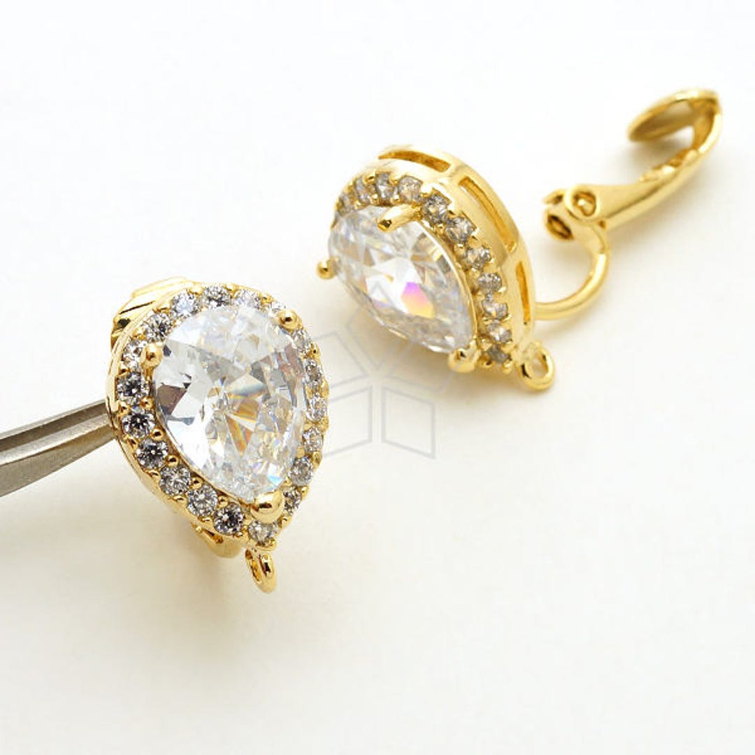 EA-245-GD / 2 piezas Clip en pendientes con un lazo, pendientes de gota ...