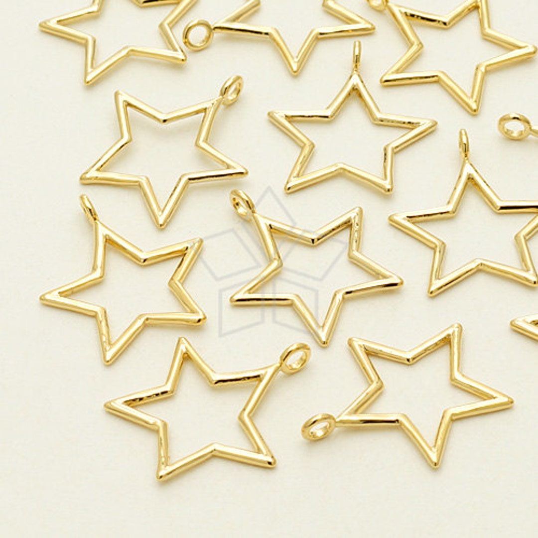 PD-1072-GD / 2 Pcs - Thin Wire Star Pendant, Open Star Charm, Gold ...