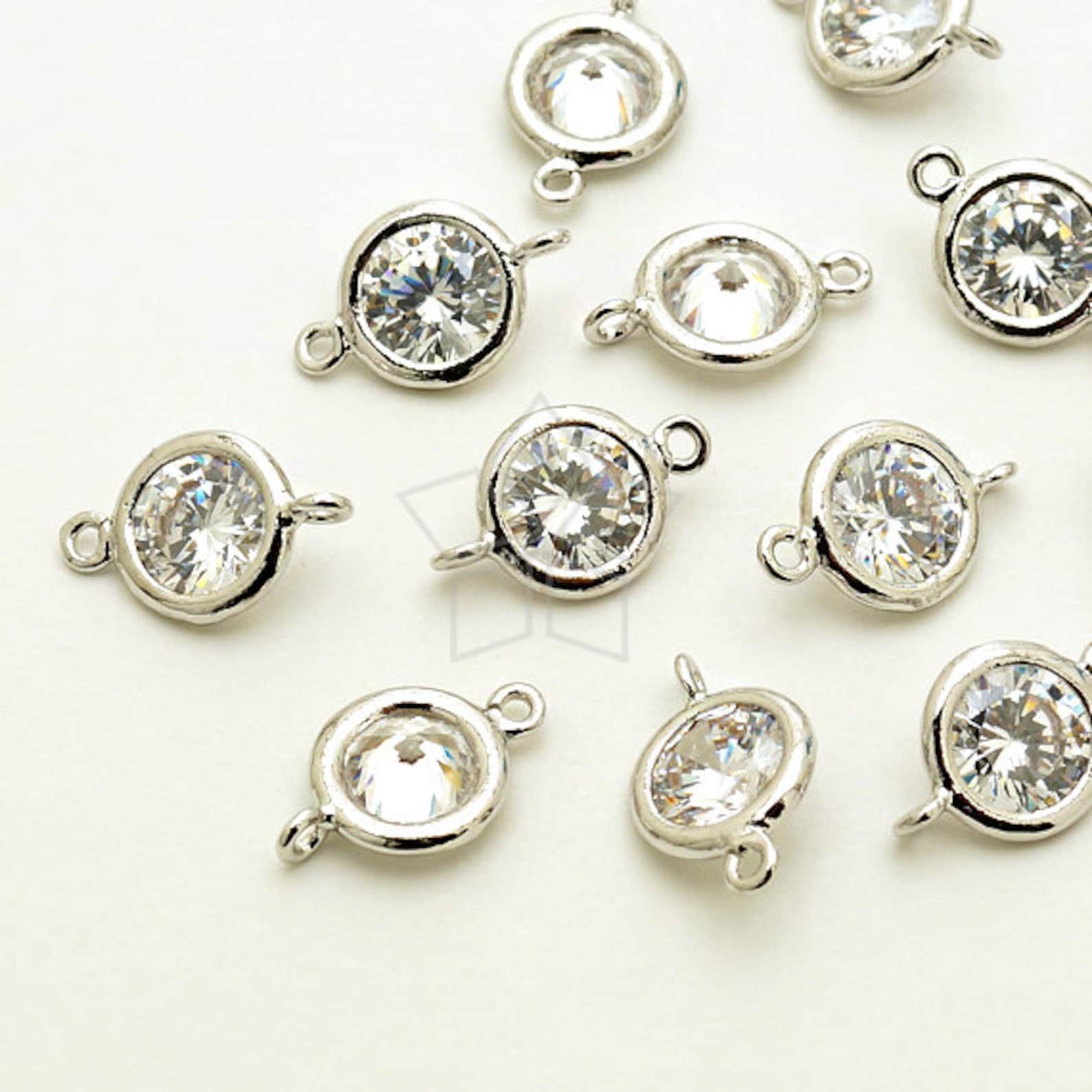 AC-601-OR / 4 Pcs - Bezeled CZ Connector, Round Charm Pendant (6mm, M ...