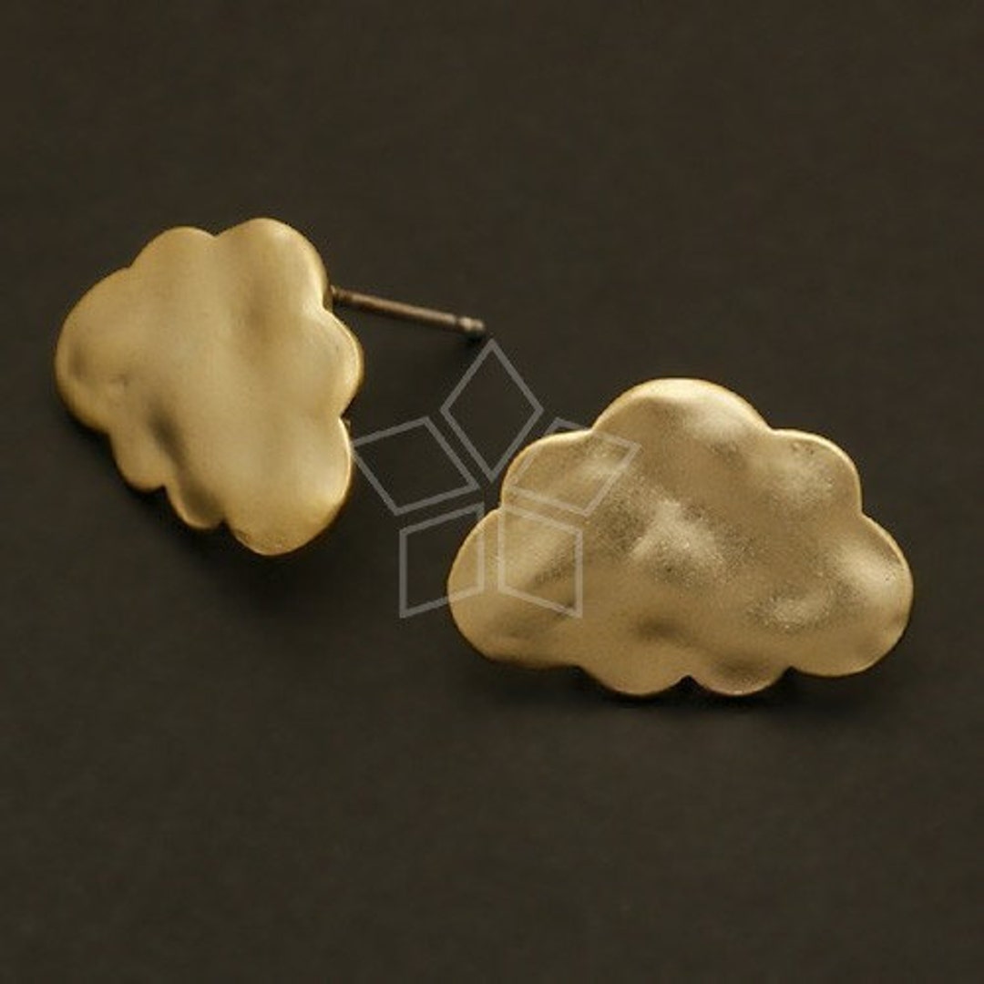 SI-363-MG / 2 Pcs - Cloud Stud Earring Findings, Cloud Ear Posts, Matte Gold Plated, 925 ...