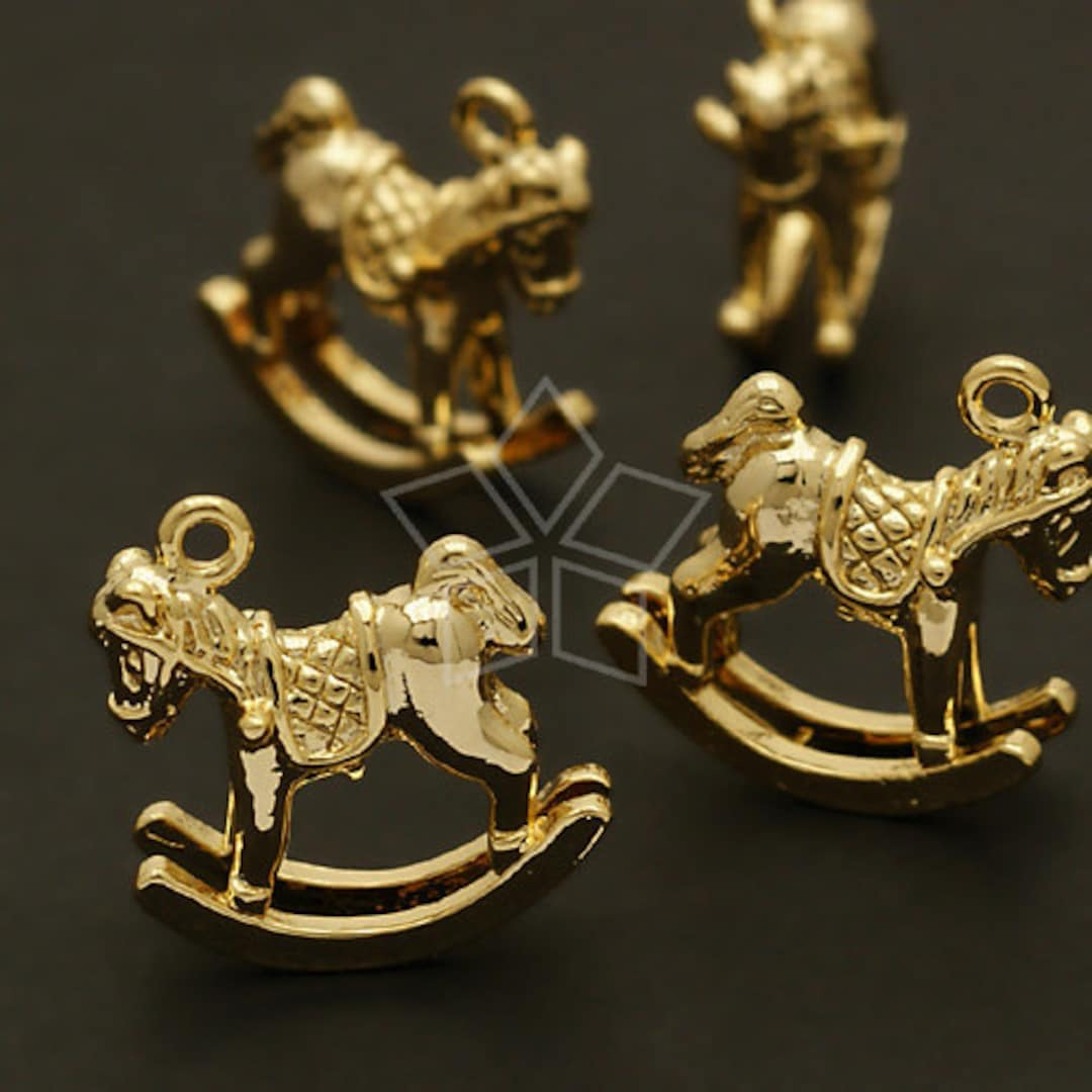 PD-108-GD / 2 Pcs - Rocking Horse Charms, Toy Animal Pendant, Gold ...