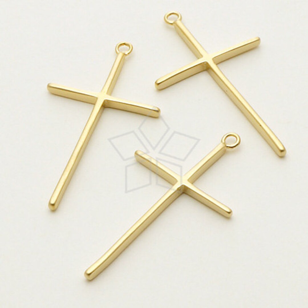 PD-697-MG / 2 Pcs - Skinny Cross Pendant, Slim Cross Charm, Matte Gold ...