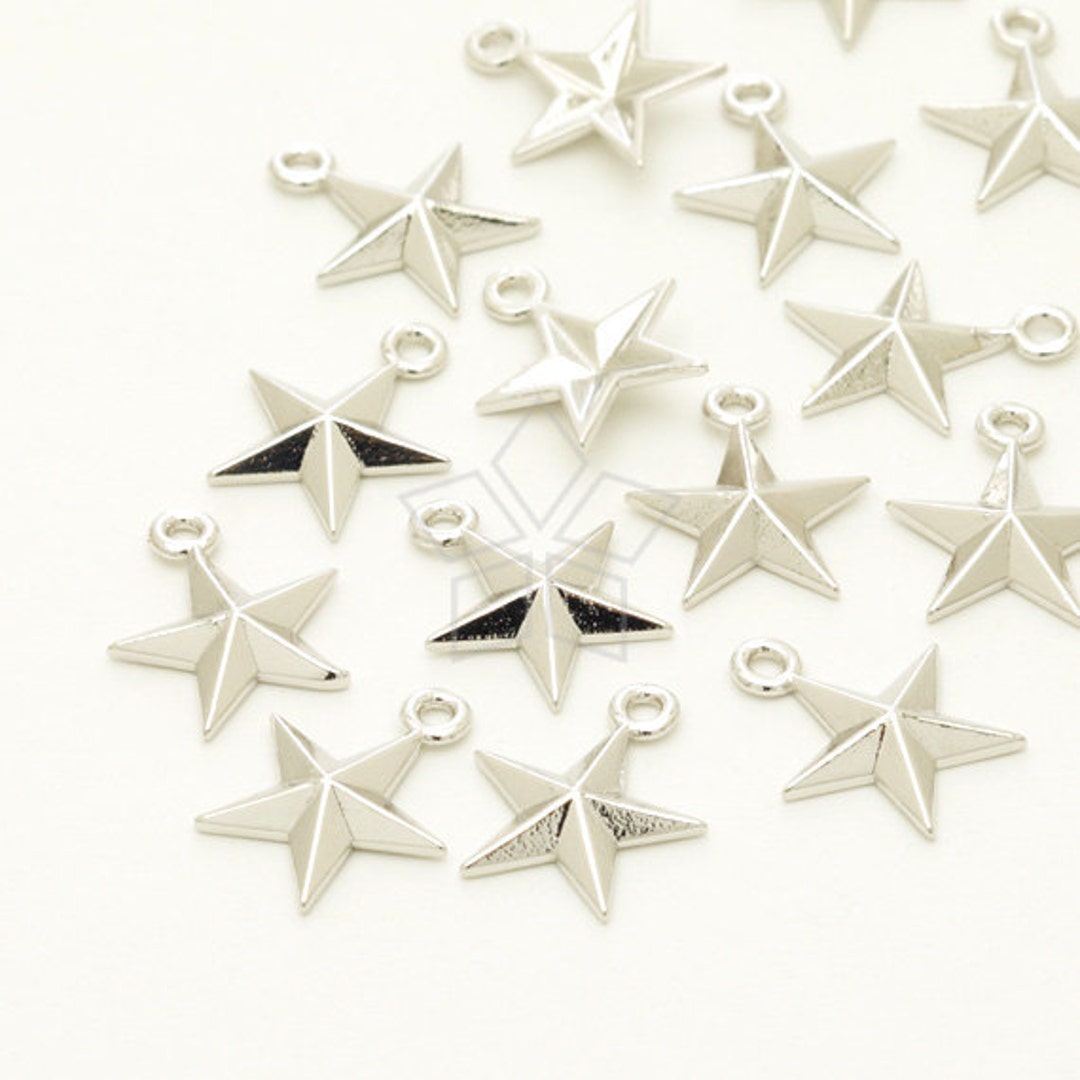 PD-1378-OR / 2 Pcs - Tiny Shiny Star Charm, Bright Star Pendant, Silver ...