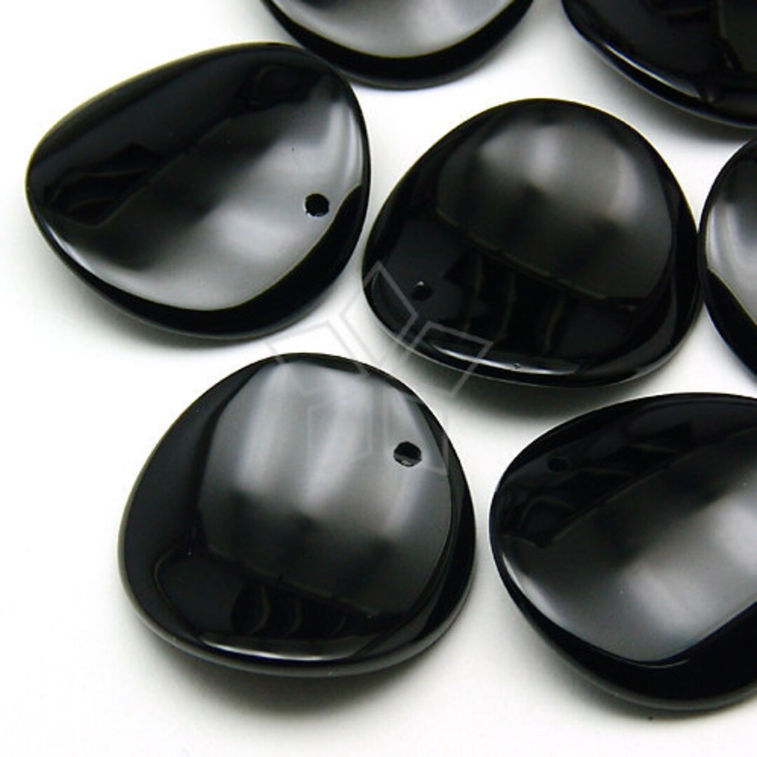 GM-B02-OX / 2 Pcs - Black Onyx Bending Circle Pendant, Natural Gemstone ...