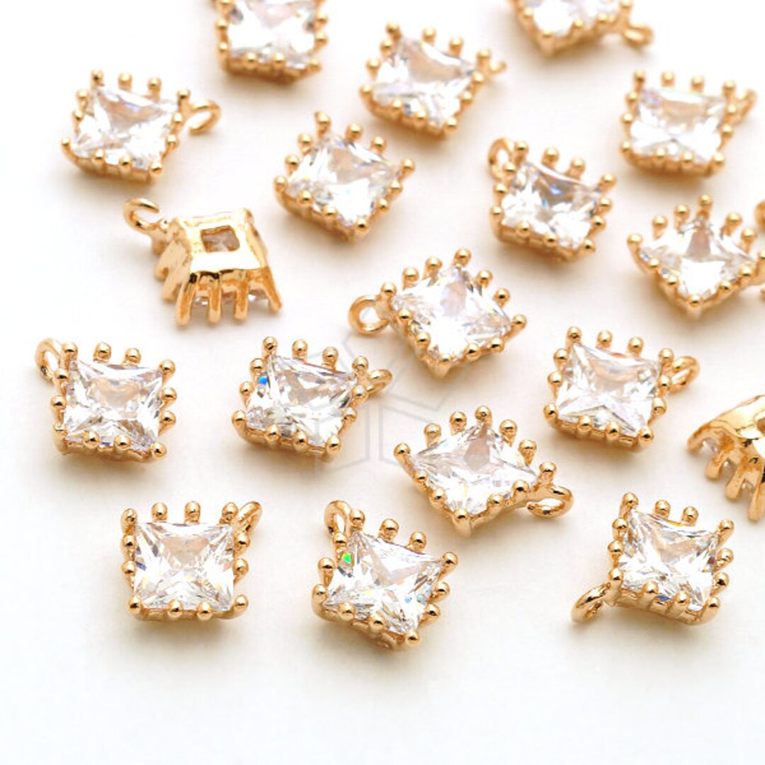 PD-2179-RG / 4 Pcs - Tiny Prong Setting Diamond Shape CZ Charms, Cubic ...