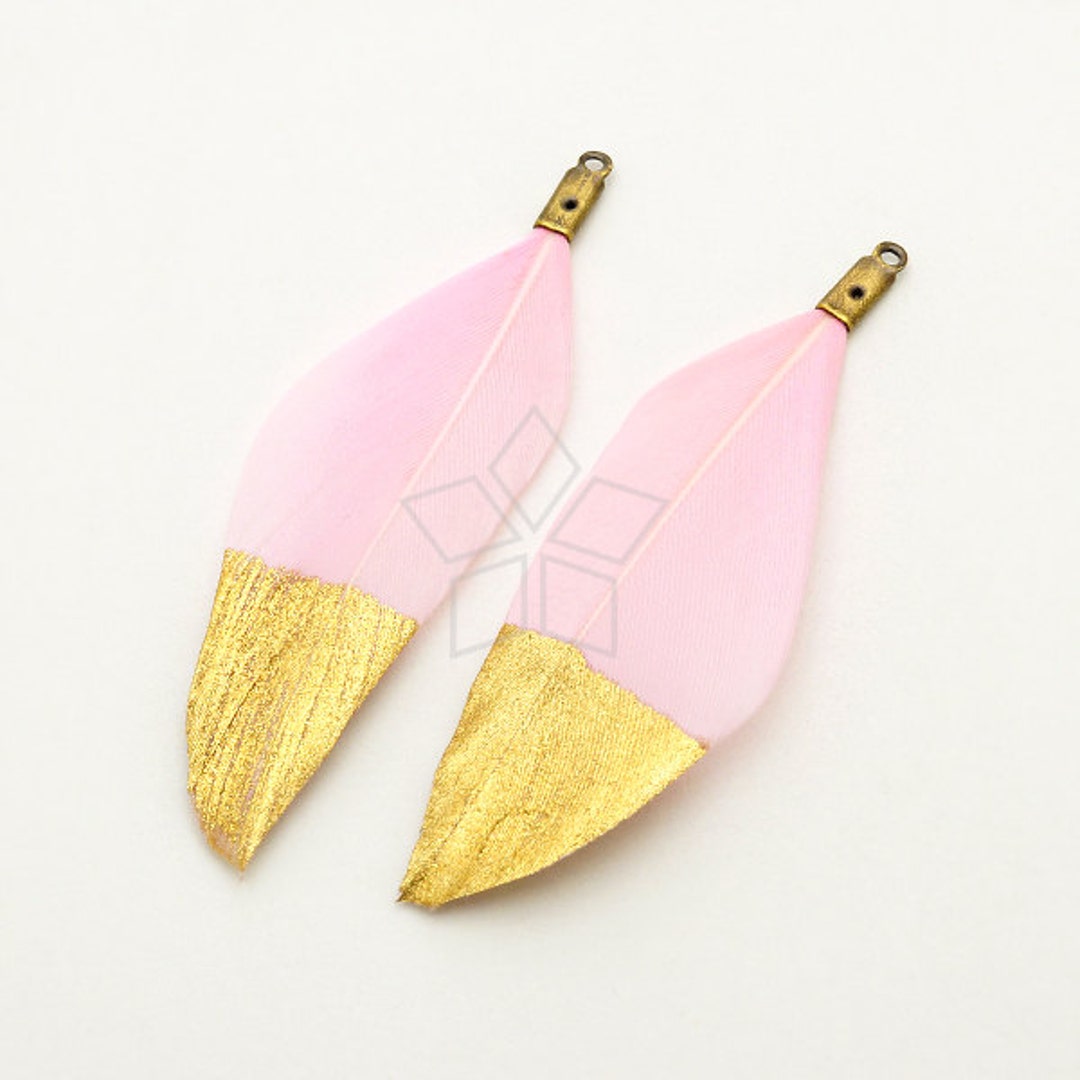 FT-022-PK / 2 Pcs - Duck Feather Pendant, Handmade Pink Dyed Feather ...