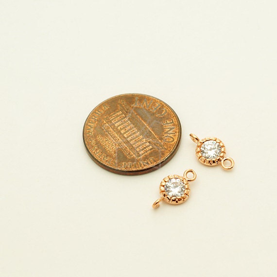 AC-586-RG / 4 Pcs Vintage Round CZ Connector small Rose - Etsy