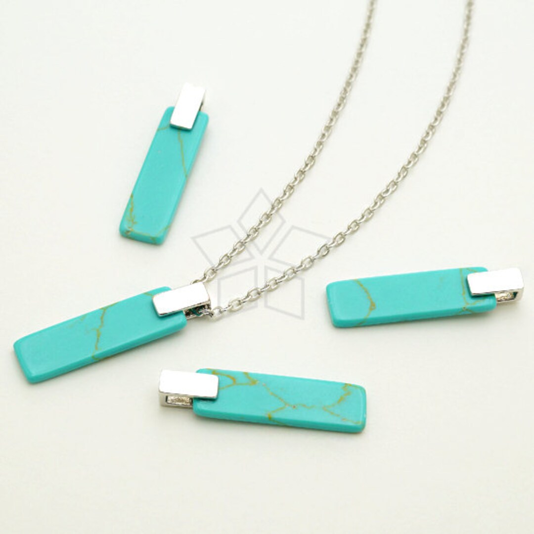 PD-1706-OR / 2 Pcs - Gemstone Bar Pendant, Rectangle Turquoise Stick ...