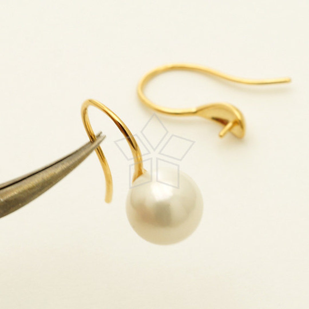 EA-207-GD / 4 Pcs - Hook Ear Wires for Half-drilled Pearl or Gems, Diy ...