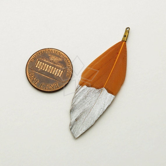 FT-030-BR / 2 Pcs - Duck Feather Pendant, Handmade Brown Dyed Feather ...