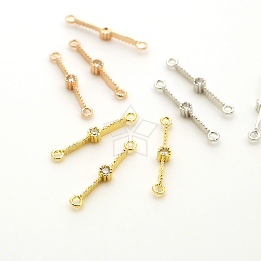 AC-707-OP / 4 Pcs - CZ Textured Bar Two Loops Link Connector, Thin ...