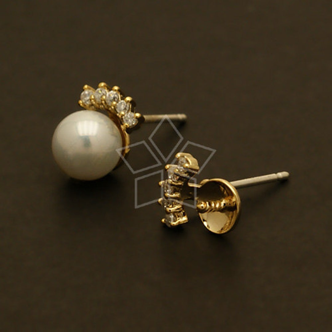 SI-477-GD / 2 Pcs - Diadem Tiara Stud Earring Findings, Gold Plated DIY ...