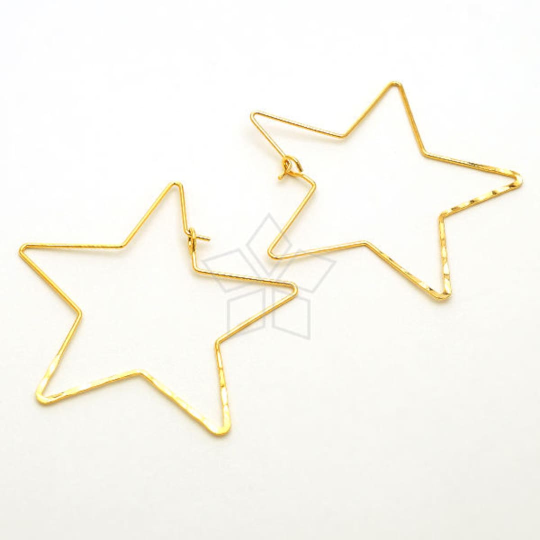 EA-232-GD / 2 Pcs - Hammered Star Wire Earring Hooks, Hoop Earrings ...