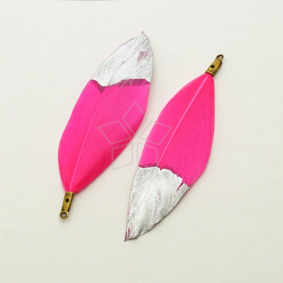 FT-021-HP / 2 Pcs - Duck Feather Pendant, Handmade Hot Pink Dyed ...