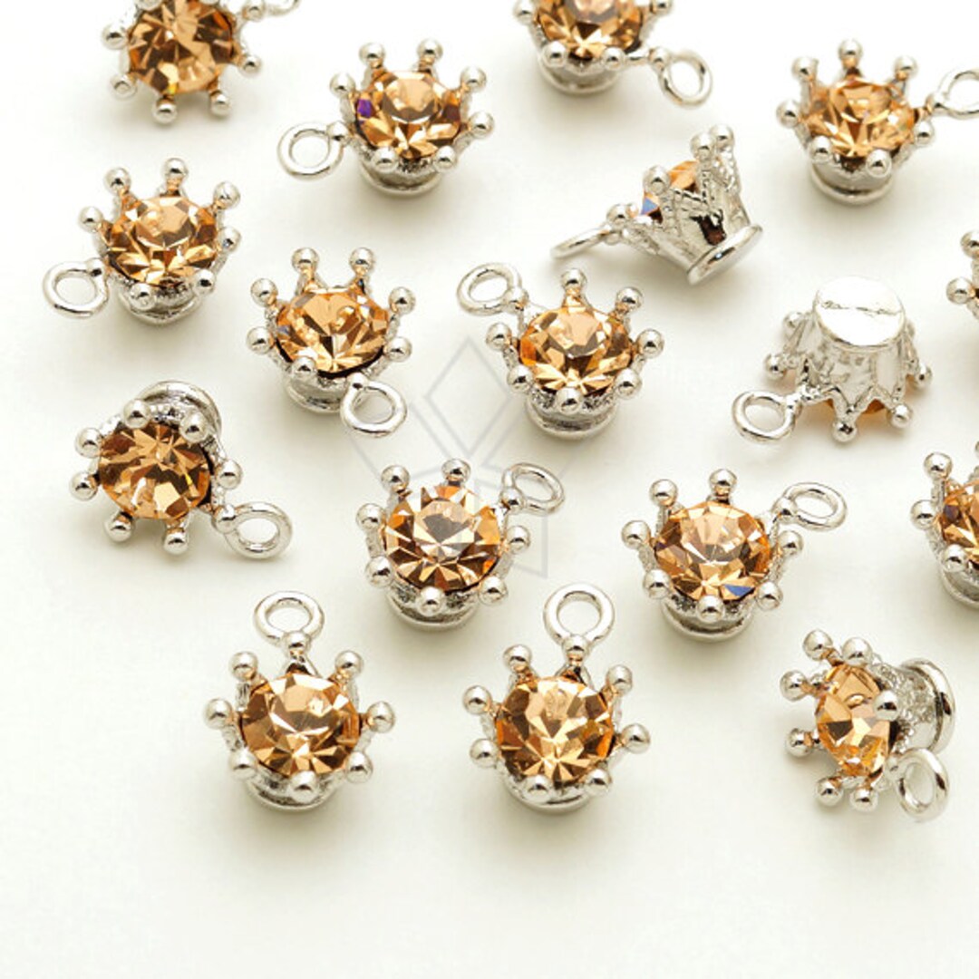 PD-1773-OR / 4 Pcs - Tiny Rhinestone Crown Charms, Tiara Charm Pendant ...
