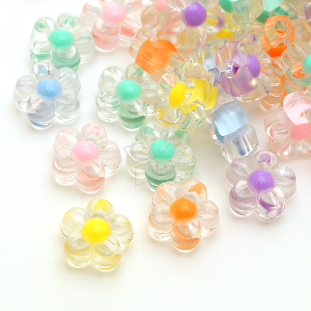 AR249 / 30 Pcs - Color Inside Transparent Flower Beads, Multicolored ...