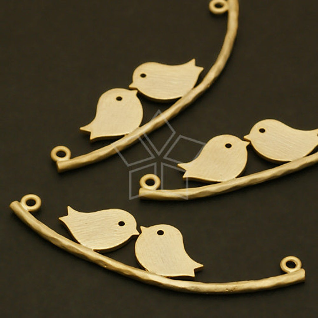 XD-105-MG / 2 Pcs - Sideways Two Birds Pendant, Two Loops Twin Couple ...