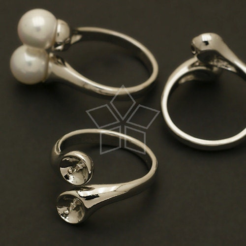 RR-010-OR / 2 Pcs - Double Pearl Cups Ring Base, Adjustable Diy Pearl ...