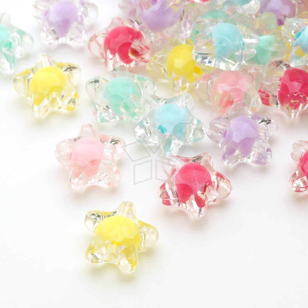 AR247 / 30 Pcs - Color Inside Transparent Star Beads, Multicolored Star ...