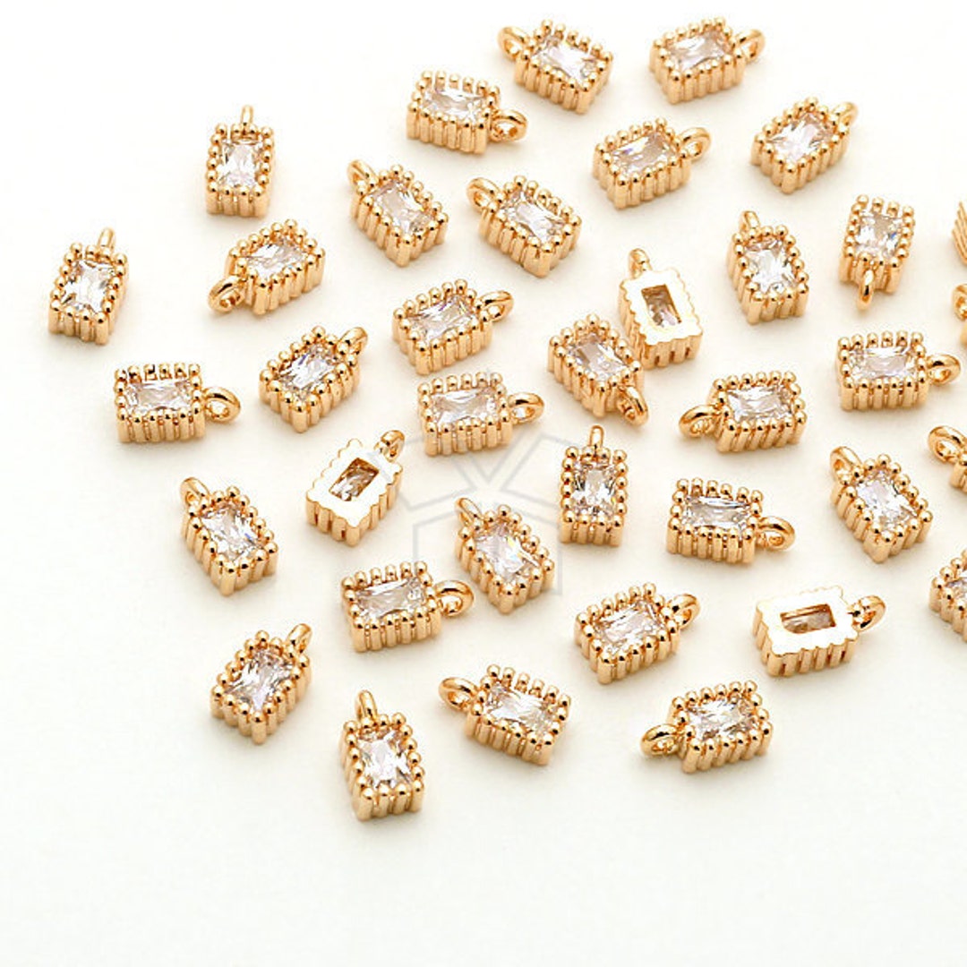 PD-1877-RG / 4 Pcs - Very Tiny Square Charms, Small Rectangle Pendant ...