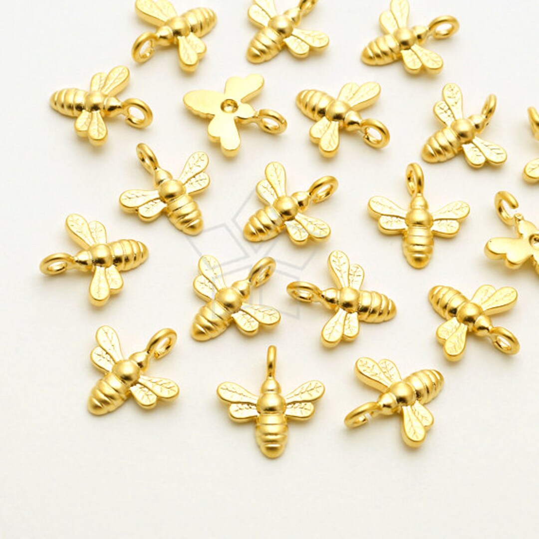 PD-1695-MG / 2 Pcs - New Tiny Mini Honey Bee Charm Pendant With a Large ...
