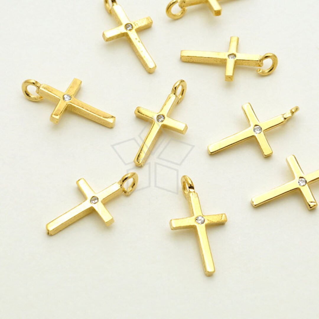 SV-149-GD / 1 Pcs - Tiny Solitaire CZ Cross Pendant, Simple Cross Charm ...