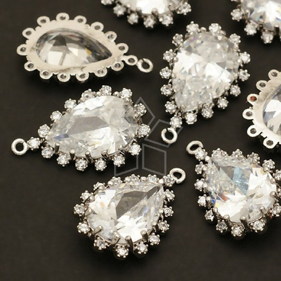 PD-115-OR / 2 Pcs - Radiant Jewel Drop Pendant, Cubic Zirconia Tear ...