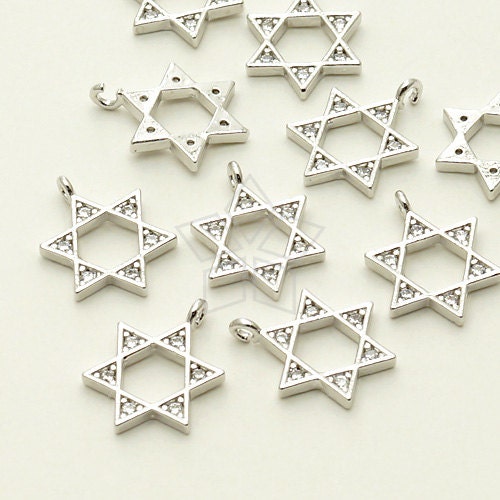 PD-796-OR / 2 Pcs - Little Star of David CZ Charm Pendant, Silver ...