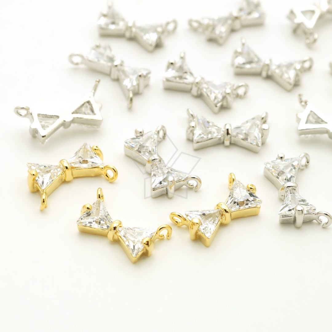 PD-1213-OP / 2 Pcs - Cubic Zirconia Sideways Ribbon Connector, Two ...