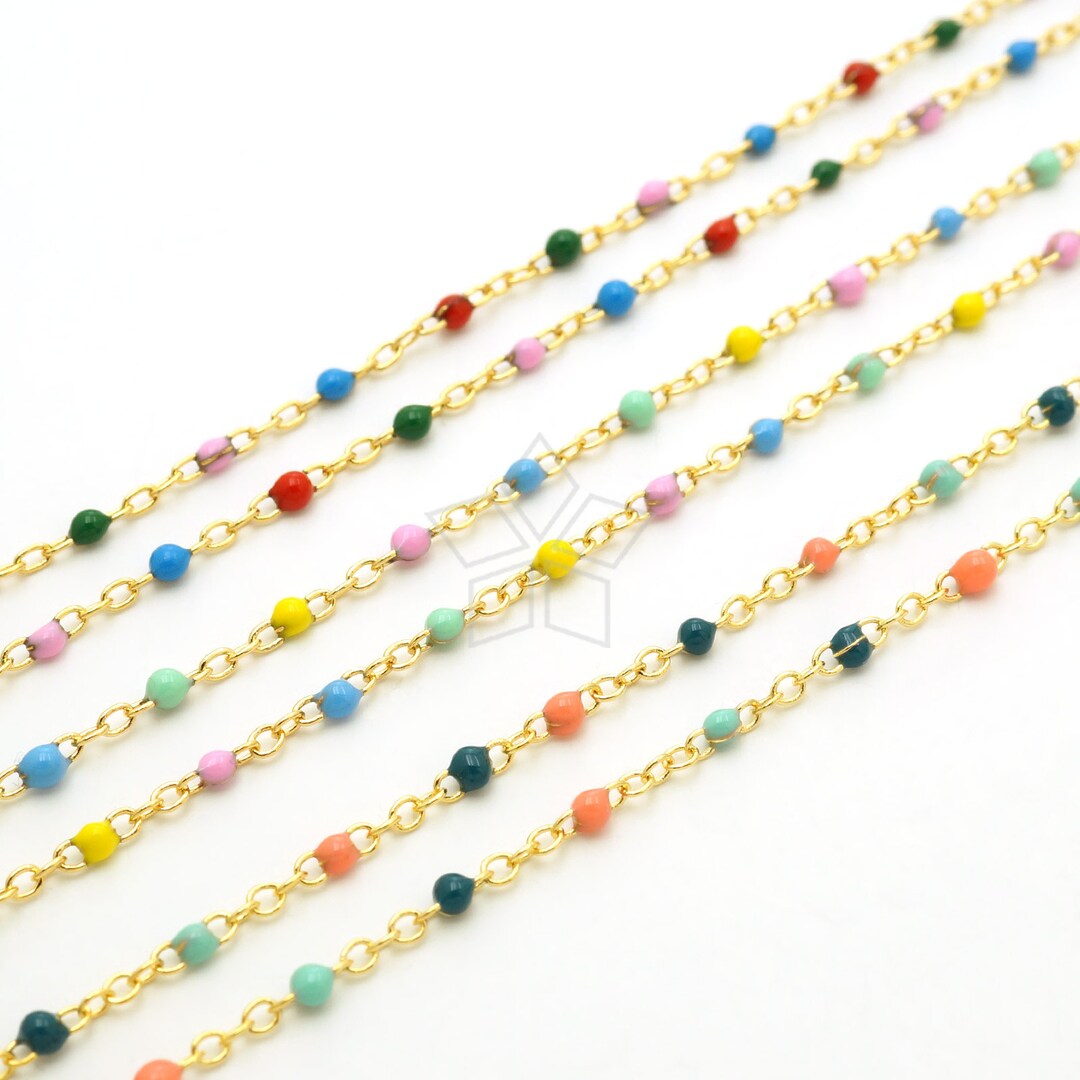 CH-057-GD / 1 Meter - Vivid Epoxy Ball Point Chain, Mulity Colored Gold ...
