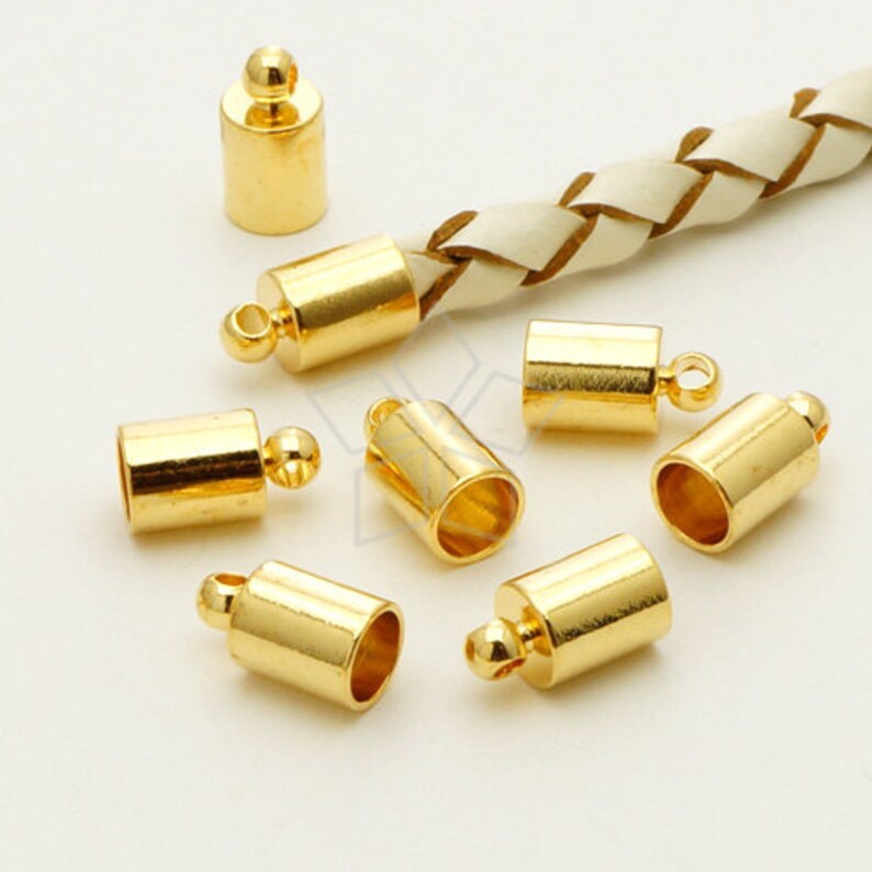 FE-004-GD / 10 Pcs - 5mm End Caps With Loop - Leather End Caps, Gold ...