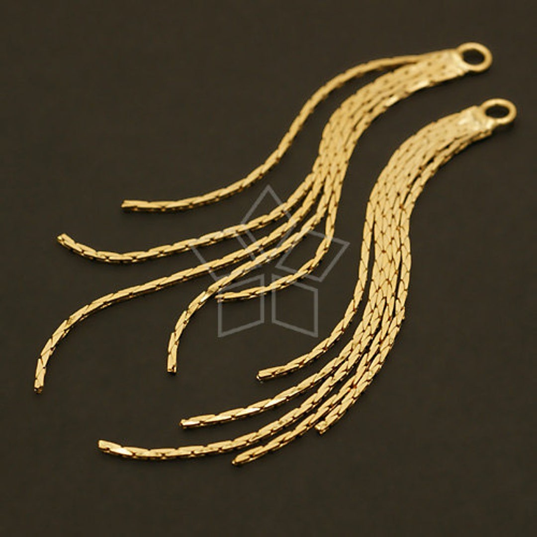 AC-053-GD / 2 Pcs - Chain Tassel Pendant, 5 Lines Chains Long Pendant ...