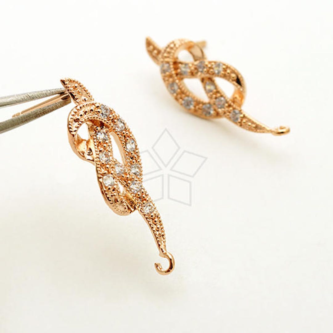 SI-840-RG / 2 Pcs - Jewel Knot Earring Findings, Rose Gold Plated, With ...