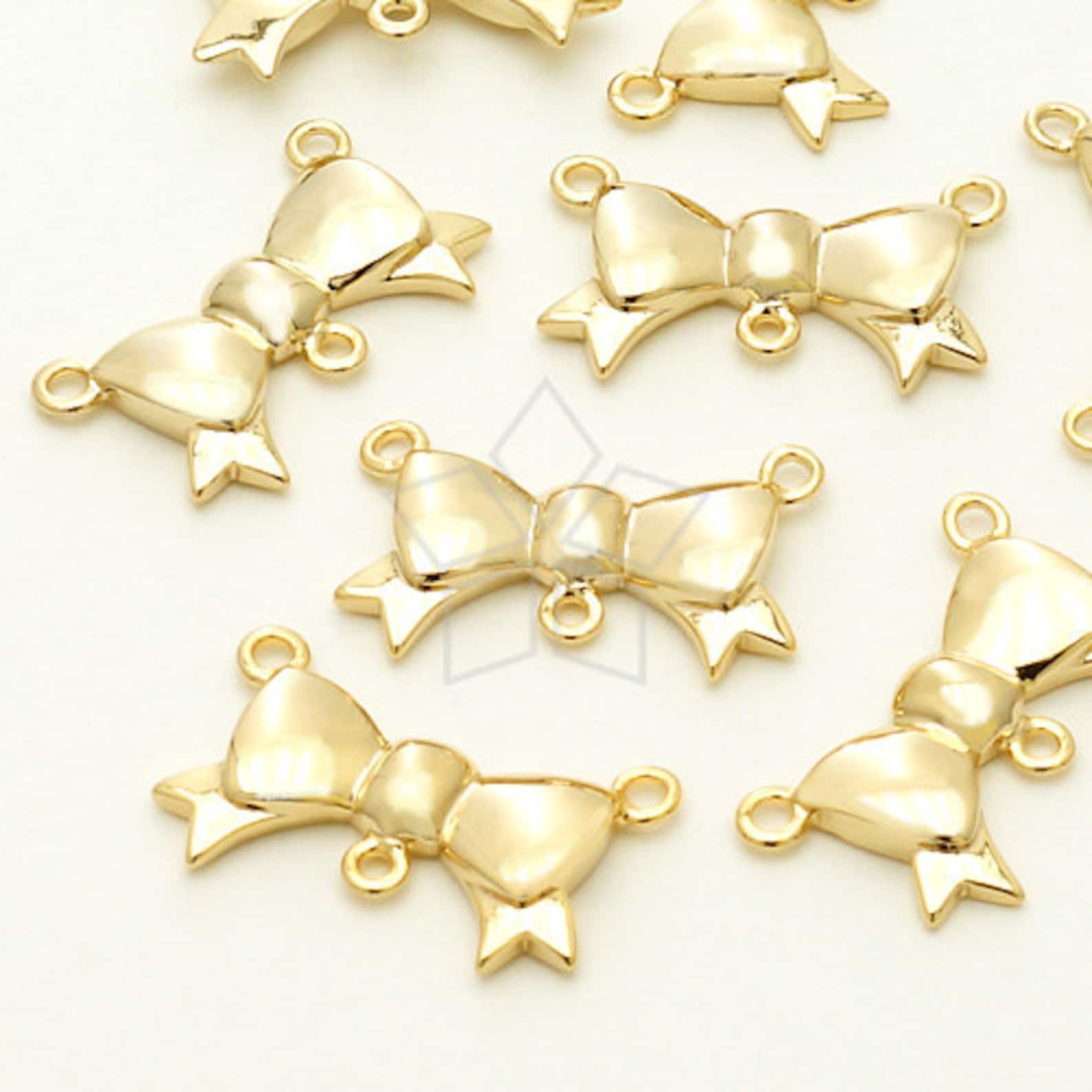 PD-803-GD / 2 Pcs - Shining Ribbon Sideways Pendant, Two Loops Bow-tie ...
