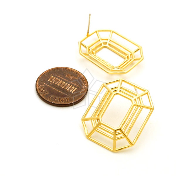 SI-869-MG / 2 Pcs - Octagonal Spiderweb Stud Earrings, Geometric Cobweb ...
