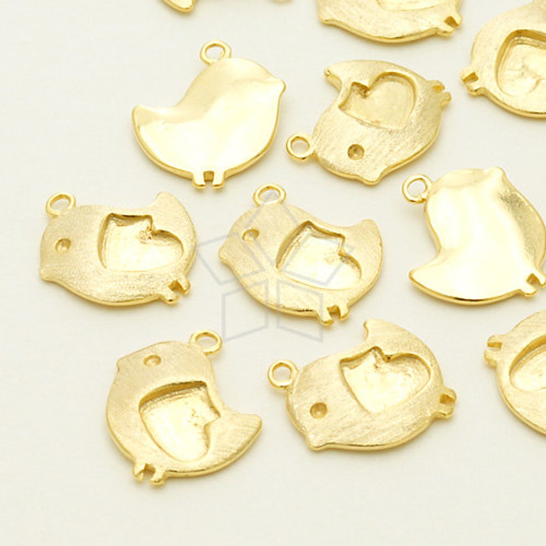 PD-837-GD / 2 Pcs - Little Bird Charm, Chick Pendant, Gold Plated Over ...