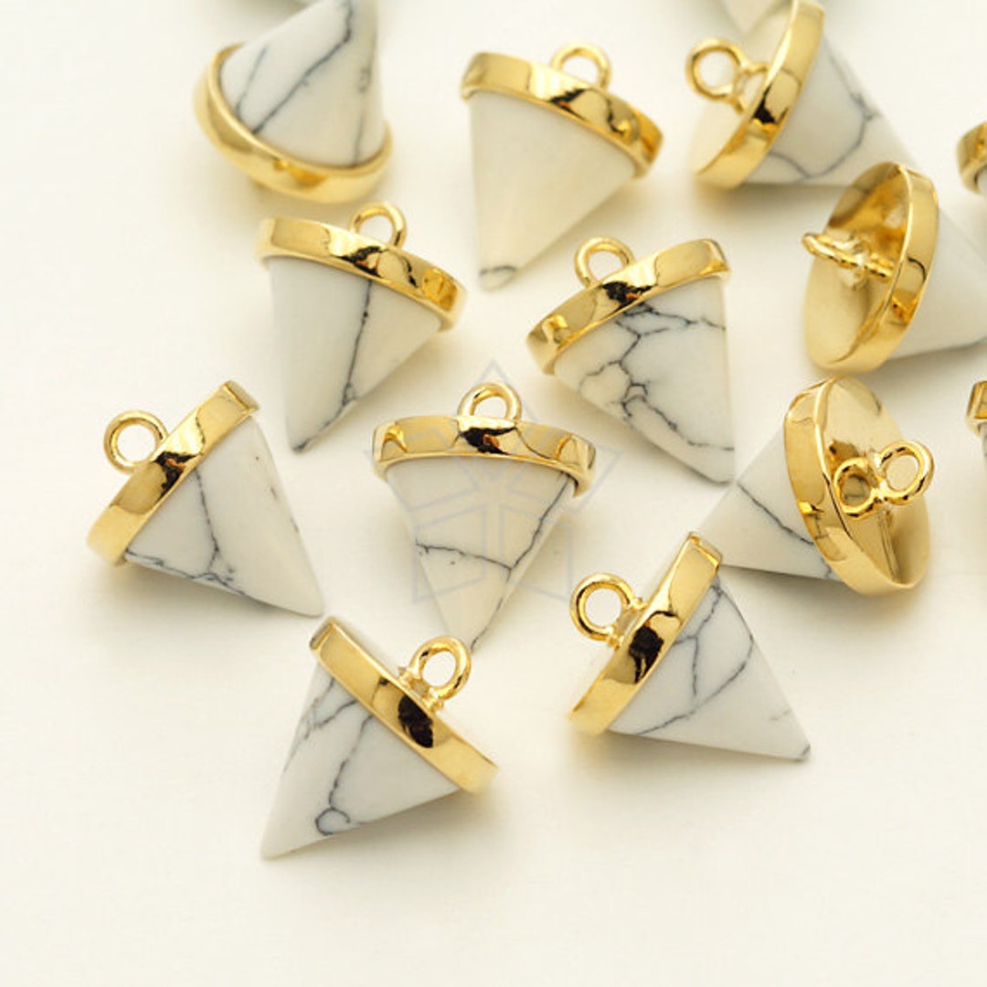 PD-1219-GD / 2 Pcs - Cone Pendulum Pendant, Howlite Gemstone With 16k ...